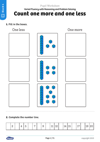 Y1 Autumn Term Block 4 Count One More And One Less Maths Worksheets Teaching Resources