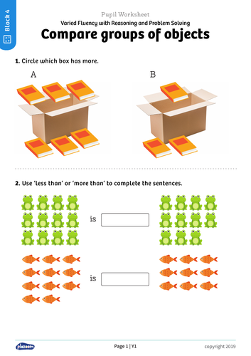 Y1 Autumn Term – Block 4: Compare groups of objects maths worksheets ...