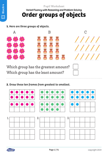 Y1 Autumn Term Block 4 Order Groups Of Objects Maths Worksheets Teaching Resources