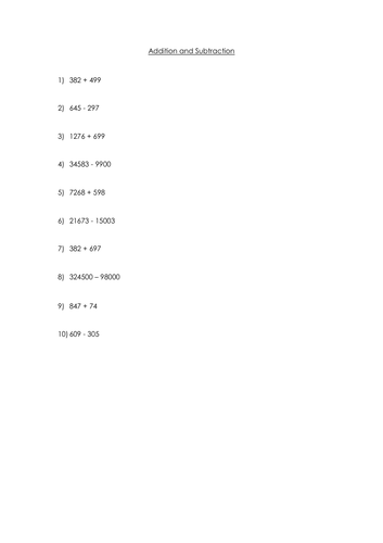 Year 6 Mental Addition and Subtraction | Teaching Resources