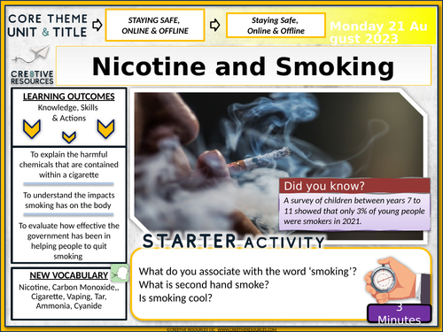 Nicotine + Smoking PSHE Lesson | Teaching Resources