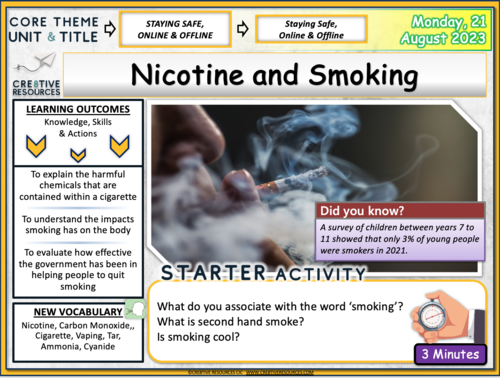 Nicotine + Smoking PSHE Lesson | Teaching Resources