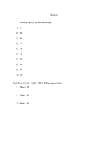 Year 6 Factors | Teaching Resources