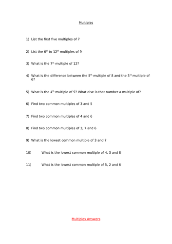 Year 6 Multiples | Teaching Resources