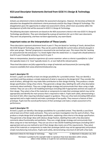 Key Stage 3 Design & Technology and Engineering Assessment for Learning ...