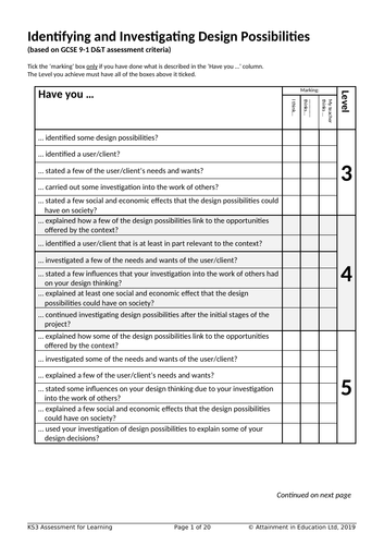 Key Stage 3 Design & Technology and Engineering Assessment for Learning ...