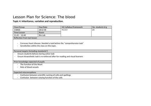 AQA GCSE Biology - The Blood | Teaching Resources
