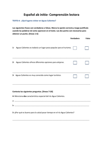 Spanish ab initio- Paper 2 Exam Practice - Reading comprehension ...