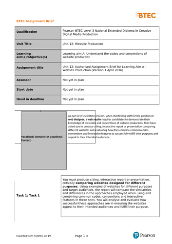 BTEC LEVEL 3 Media Extended Diploma | Unit 12: Website Production | LOA ...