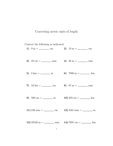 Converting metric units of length worksheet no 2 (with solutions ...