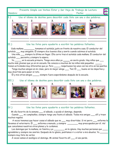 Present Simple-Estar and Ser Spanish Reading-Conversation-Writing ...