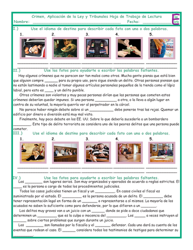 Crime, Law Enforcement, and Courts Spanish Reading-Conversation-Writing ...