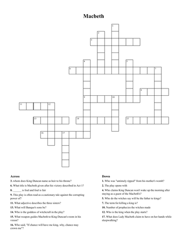 Macbeth Crossword & Lesson | Teaching Resources