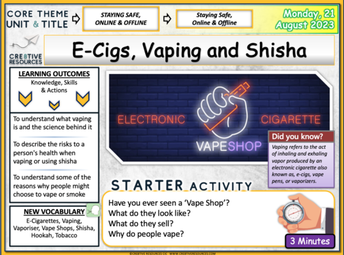 E-Cigs, Vaping and Shisha PSHE | Teaching Resources