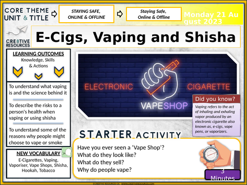 E-Cigs, Vaping and Shisha PSHE | Teaching Resources