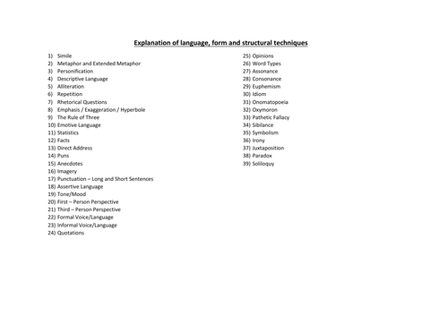 GCSE English Language: 39 different techniques and their effects ...