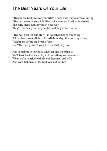 The Best Years Of Your Life - Yr 6 School Leavers Song - Total Song ...