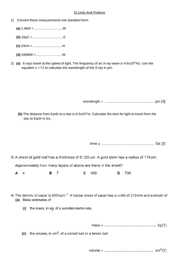 SI Units and Prefixes | Teaching Resources