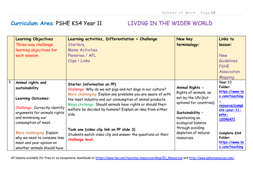 Year 11 PSHE SOW 4 | Teaching Resources
