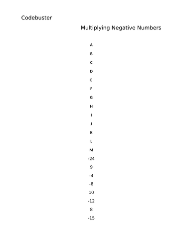 Differentiated Codebreaker: Multiplying Negative Numbers | Teaching ...
