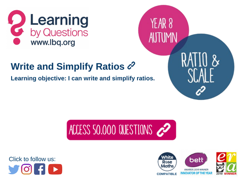 Y8 Ratio & Scale: write & simplify ratios | Teaching Resources