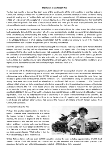 The Impact of the Korean War for Korea, the UN and Sino-American ...