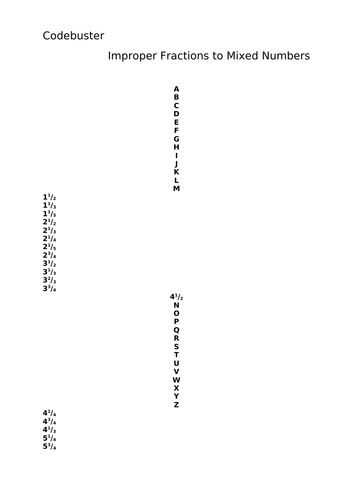 Differentiated Codebreaker: improper Fractions to Mixed Numbers ...