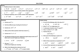 Rules of Indices Problem Solving Mastery Worksheet | Teaching Resources