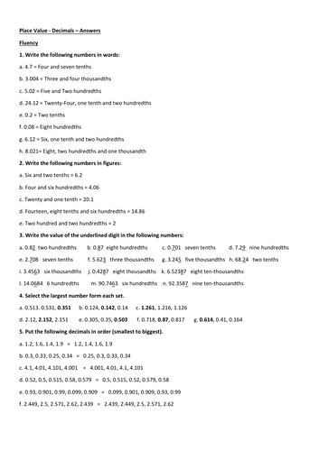 Place Value - Decimals Problem Solving Mastery Worksheet | Teaching ... Place Value - Decimals Problem Solving Mastery Worksheet | Teaching ...