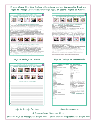 Jobs and Professions Read-Converse-Write Spanish Interactive Worksheets ...