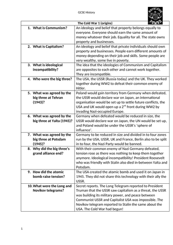Cold War knowledge organiser and tests - Edexcel 9-1 History GCSE paper ...