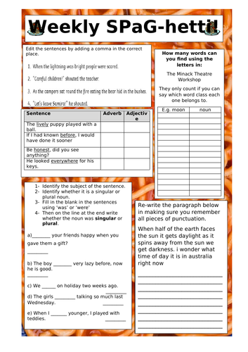 SPaGHETTI - SPaG activities linked to Y5 curriculum | Teaching Resources
