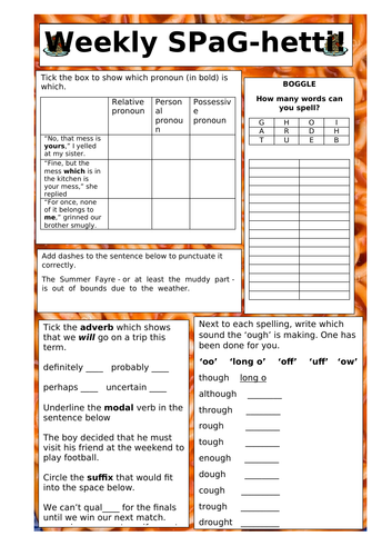 SPaGHETTI - SPaG activities linked to Y5 curriculum | Teaching Resources