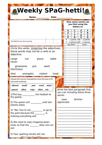 SPaGHETTI - SPaG activities linked to Y5 curriculum | Teaching Resources