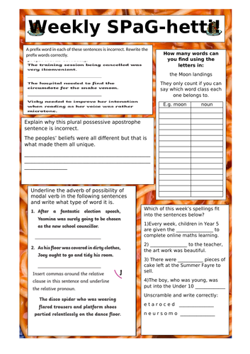 SPaGHETTI - SPaG activities linked to Y5 curriculum | Teaching Resources