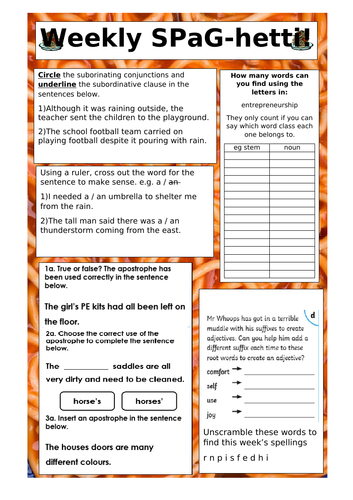SPaGHETTI - SPaG activities linked to Y5 curriculum | Teaching Resources