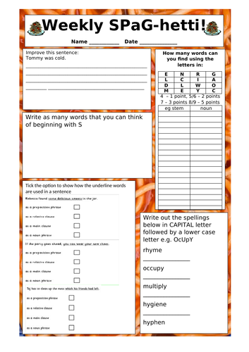 SPaGHETTI - SPaG activities linked to Y5 curriculum | Teaching Resources