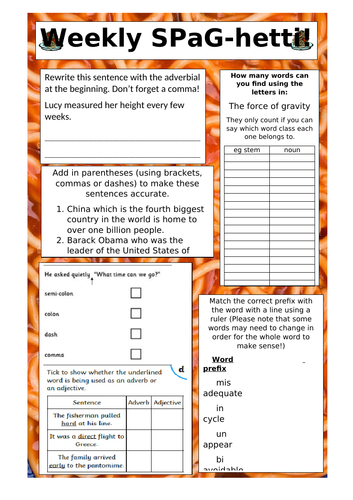 SPaGHETTI - SPaG activities linked to Y5 curriculum | Teaching Resources