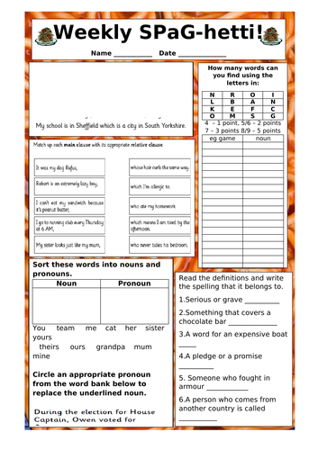 SPaGHETTI - SPaG activities linked to Y5 curriculum | Teaching Resources