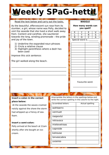 SPaGHETTI - SPaG activities linked to Y5 curriculum | Teaching Resources