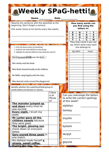 SPaGHETTI - SPaG activities linked to Y5 curriculum | Teaching Resources