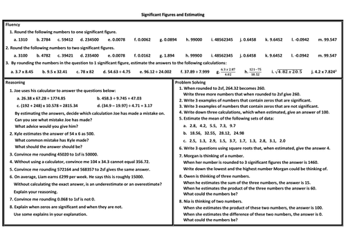 Significant Figures and Estimating Problem Solving Mastery Worksheet ... Significant Figures and Estimating Problem Solving Mastery Worksheet ...