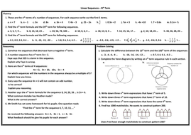 Nth Term of Linear Sequences Problem Solving Mastery Worksheet ...