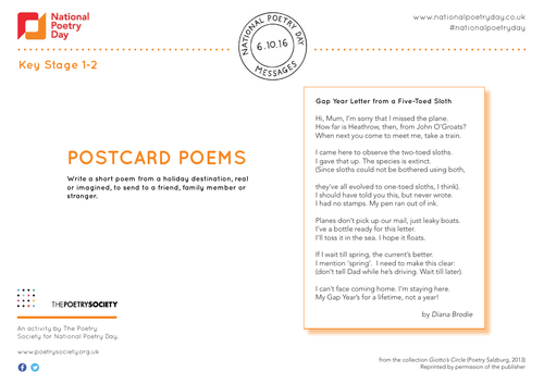 Postcard poems: National Poetry Day 2016 | Teaching Resources