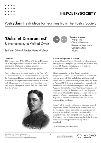 Dulce et Decorum Est and Intertextuality | Teaching Resources