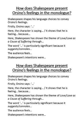 Analysis of Orsino's monologue - 'Twelfth Night' | Teaching Resources