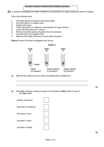 Osmosis Lesson including CORE Practical - AQA CELLS 9-1 BIOLOGY ...