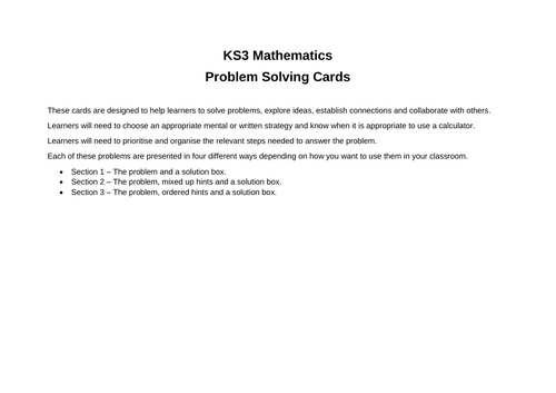 Numeracy Problem Solving Cards | Teaching Resources