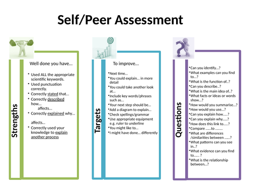 Peer and Self Assessment Checklist for Whole School | Teaching Resources