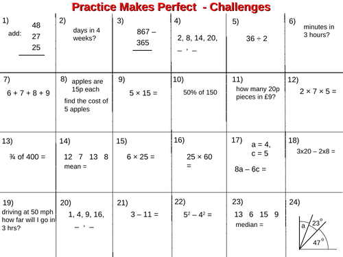 Year 7 and 8 KS3 Mathematics Starters Bank3 | Teaching Resources